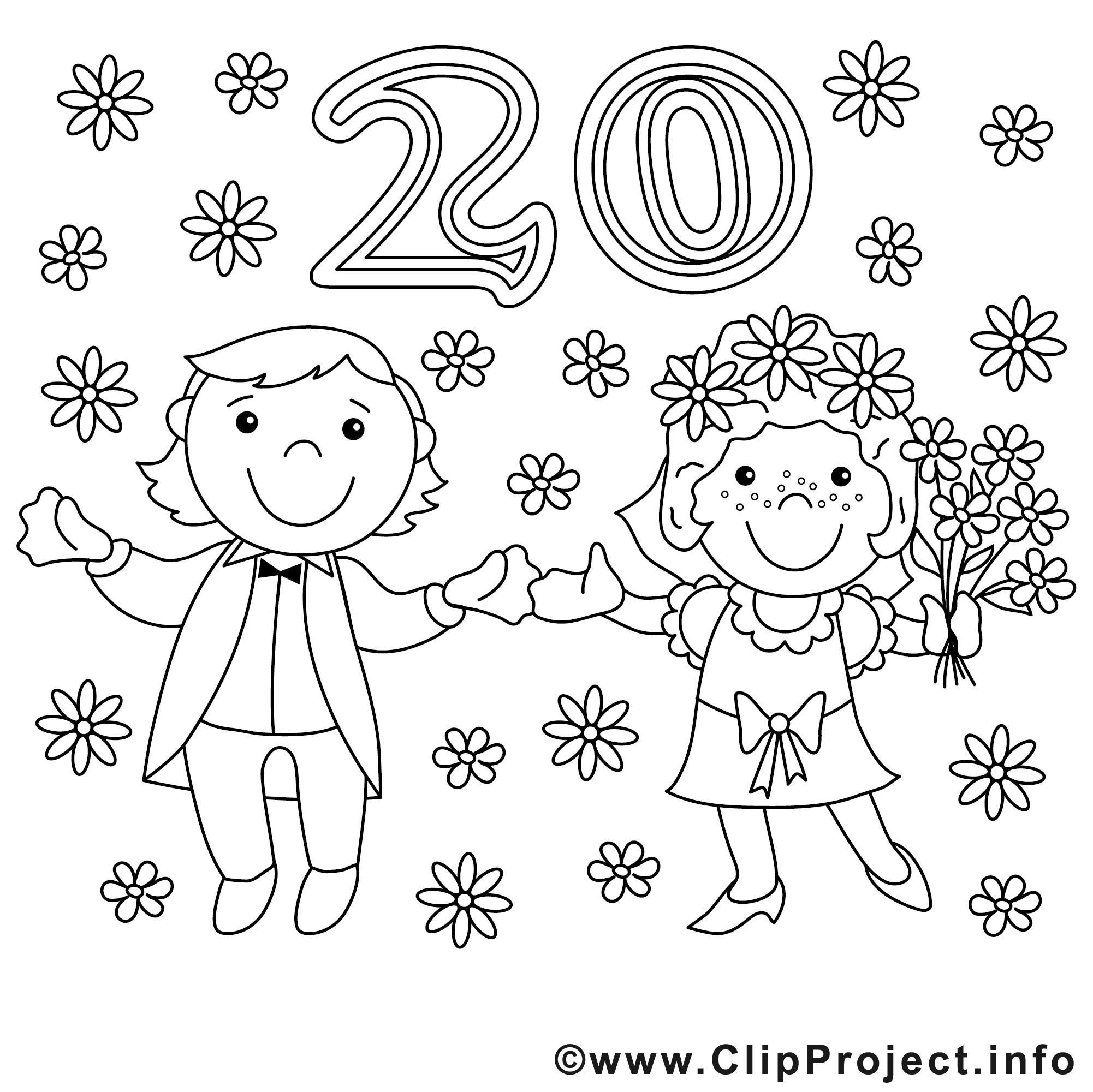 20 ans clip art gratuit – Mariage à colorier - Mariage coloriages ...