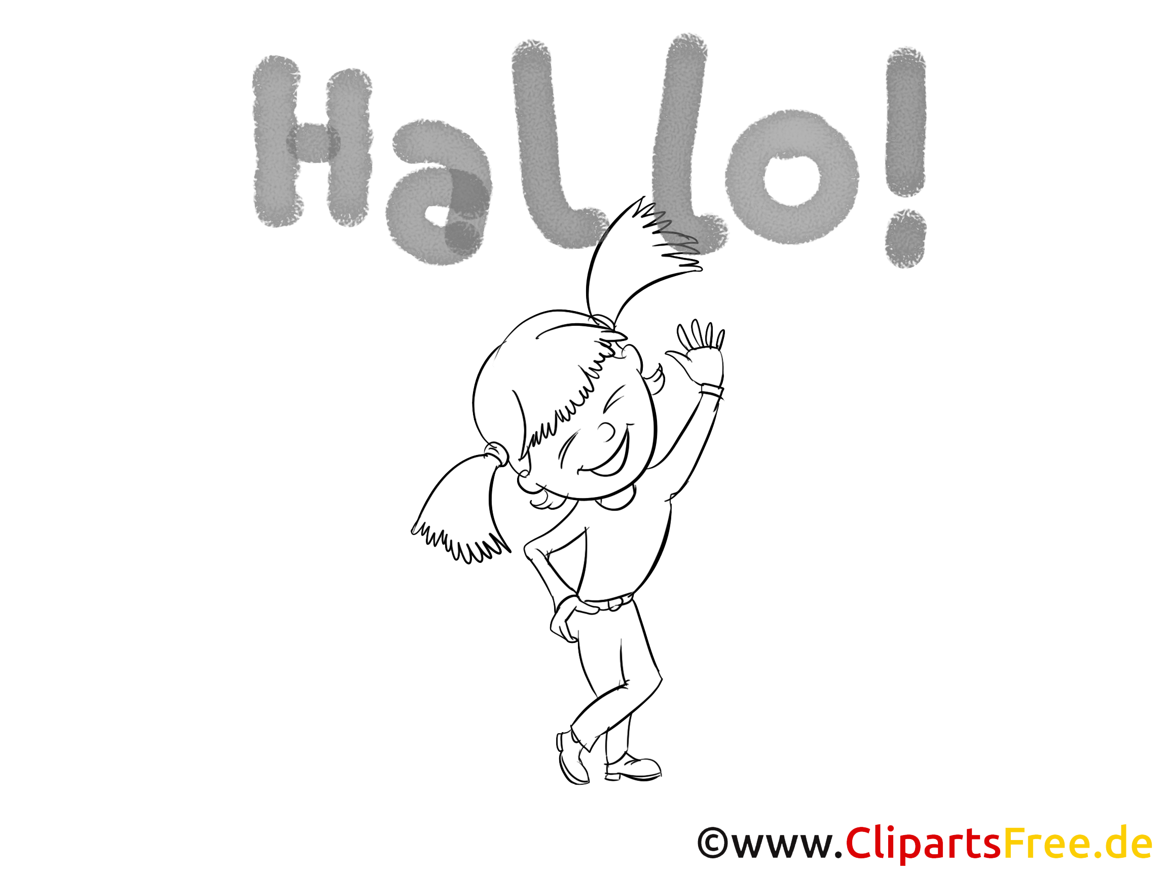 Fille clip art à colorier – Salut gratuite - Bonjour dessin, picture ...